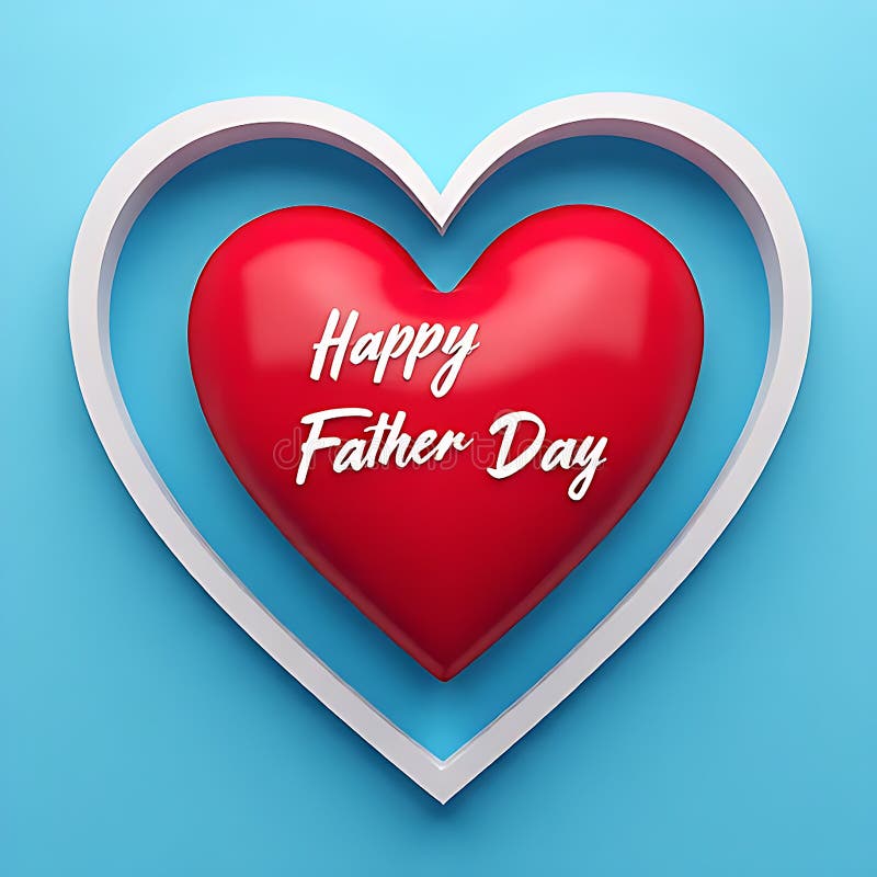 Happy Father S Day Red Heart Blue Background Stock Photo - Image of ...