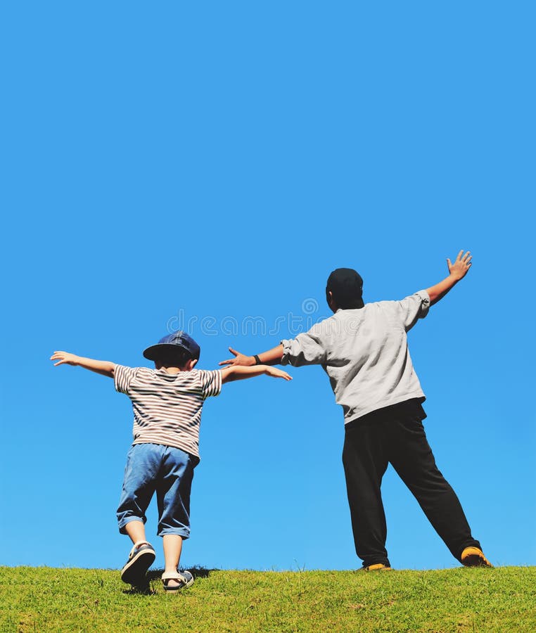 Happy Father Son Running Up Hill Stock Photos - Free & Royalty-Free ...