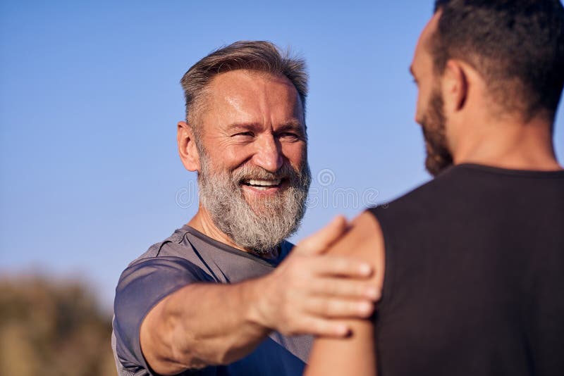 The Happy Father with Son Standing Outdoor. Stock Photo - Image of care ...