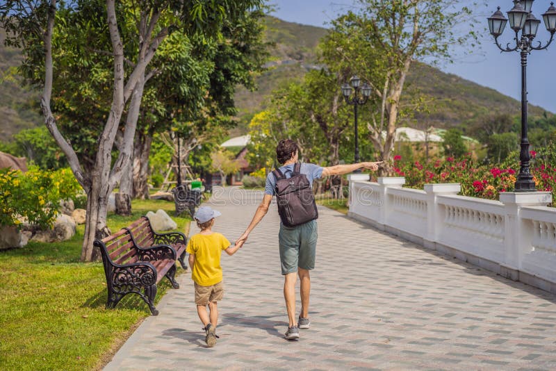Happy Father and Son Walk in Nature Stock Image - Image of green, love ...