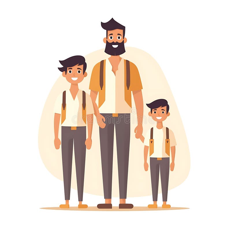 Happy Father with Two Young Sons, All in Matching Outfits. Stock ...