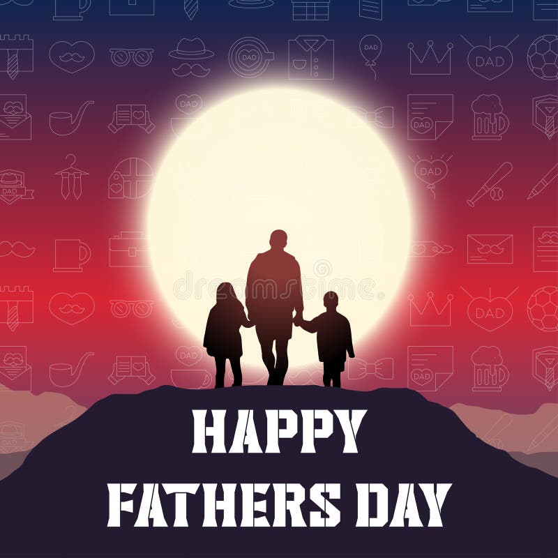 Celebrating Fatherhood: Silhouette of Dad and Kids on Vibrant Vector ...