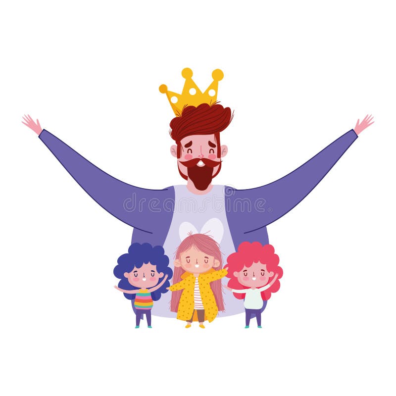 Happy Fathers Day, Beard Dad with Kids Celebration Stock Vector ...