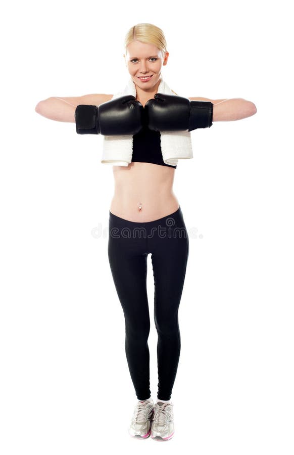 Happy Female Boxer Posing with Gloves on Stock Image - Image of ...