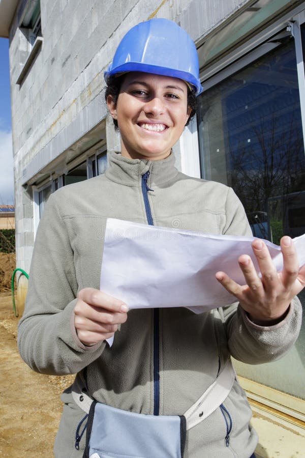 Happy Female Engineer Planning Project Stock Photo - Image of happy ...