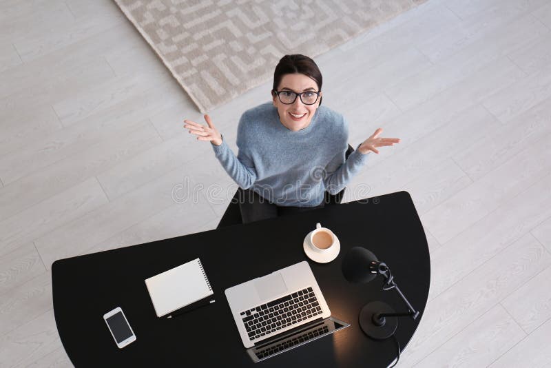 Happy Female Freelancer in Office Stock Photo - Image of manager ...