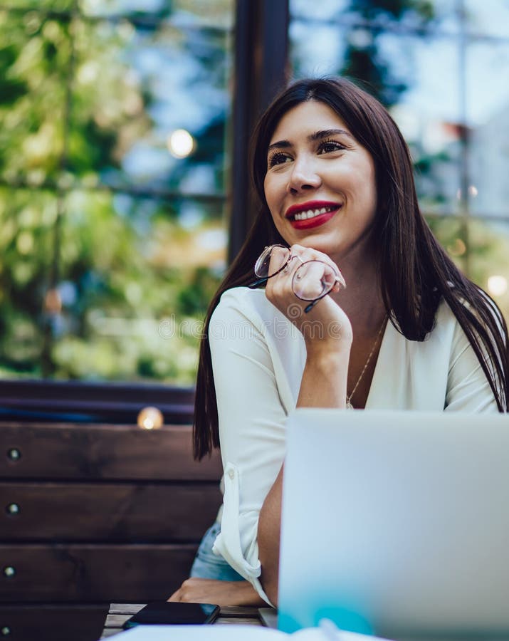 Happy Female with Laptop Computer Stock Photo - Image of millennial ...
