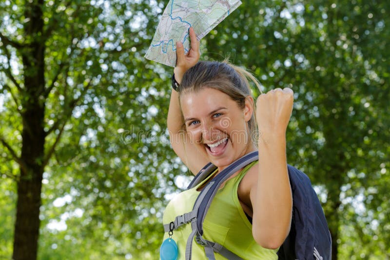 Happy female made it stock photo. Image of travel, adventure - 309754130