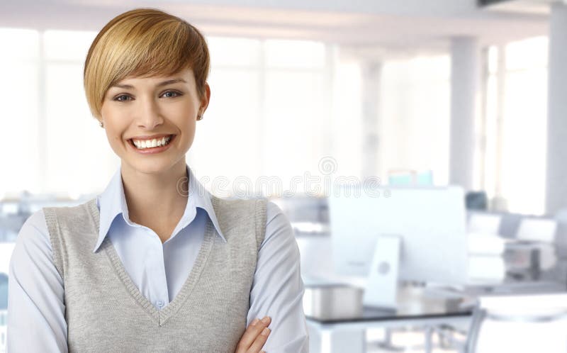 Happy female office worker stock image. Image of bright - 33482159