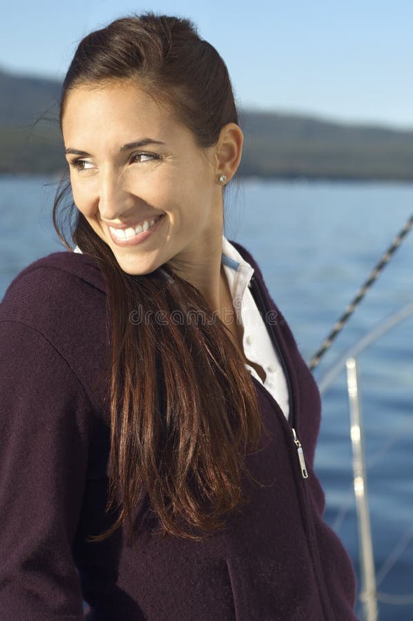 Happy Woman On Boats Background Stock Image Image Of European