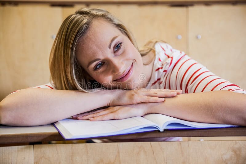 Happy Female Student Daydreaming Stock Photo - Image of happy, casual ...