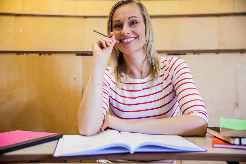Happy Female Student Smiling Stock Photo - Image of assignment, happy ...