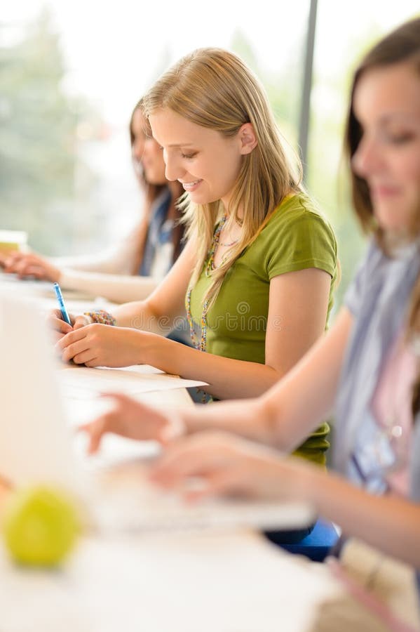 Happy Female Students during Class Stock Photo - Image of caucasian ...