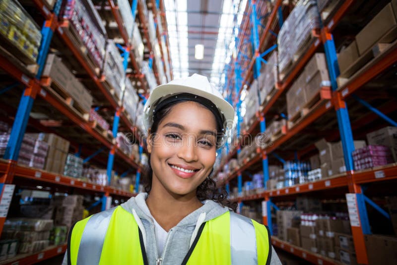 Happy Female Warehouse Worker Stock Image - Image of cheerful, adult ...