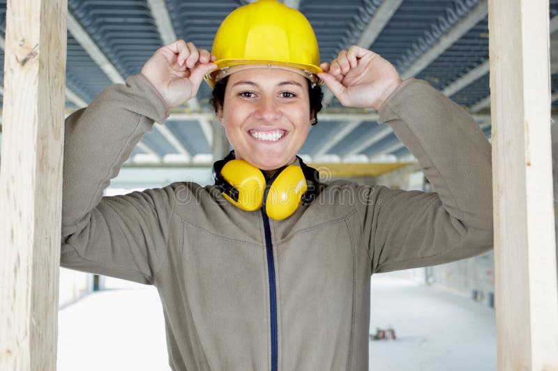 Happy Female Worker with Protective Equipment Stock Image - Image of ...