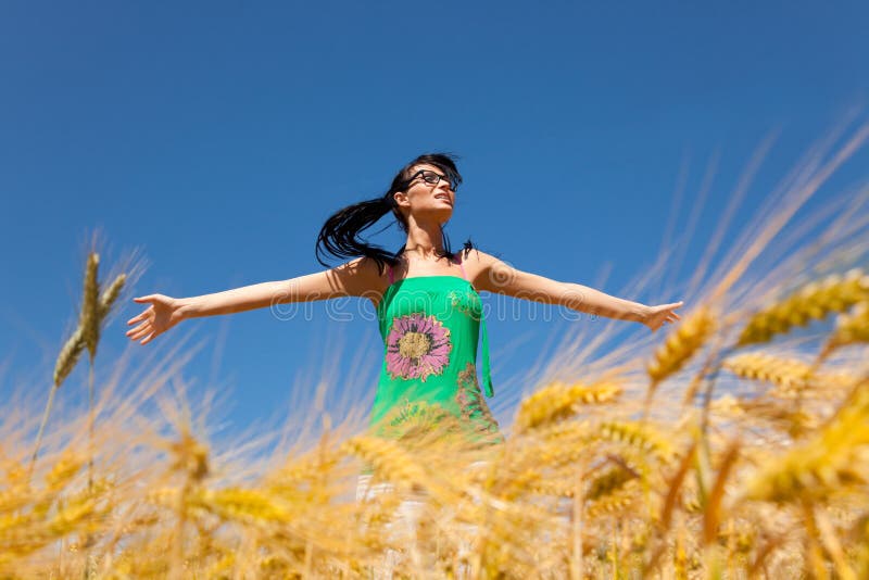 Happy field woman stock image. Image of green, carefree - 9856307