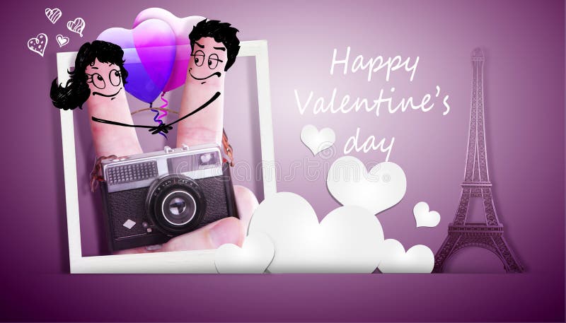 Happy Finger Couple in Love Celebrating Valentine Day. 3d Illustration ... Happy Finger Couple in Love Celebrating Valentine Day. 3d Illustration ...