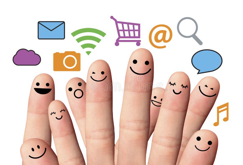 Happy Finger Smileys with Online Sign. Social Network. Stock Image ...
