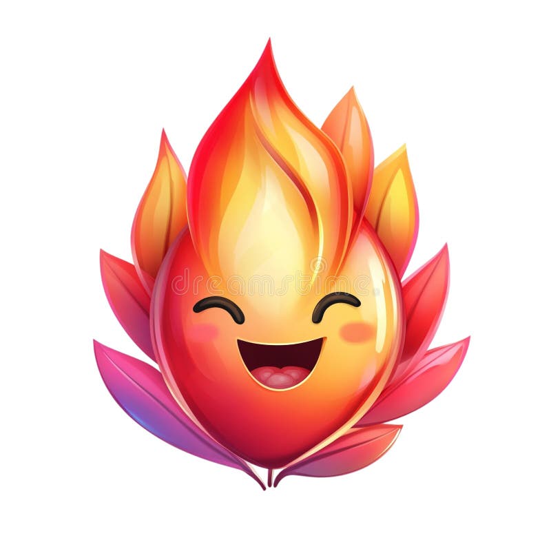 Happy Fire Character with Leaves Playful Design Cute Flames Smiling ...