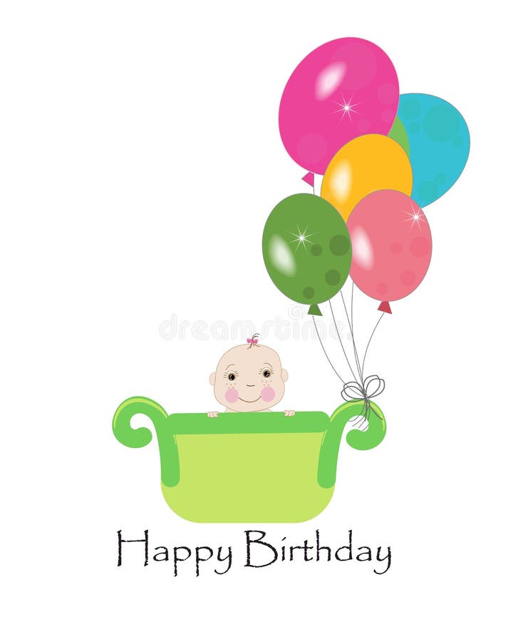 Happy First Birthday Greeting Card with Balloons Stock Vector ...