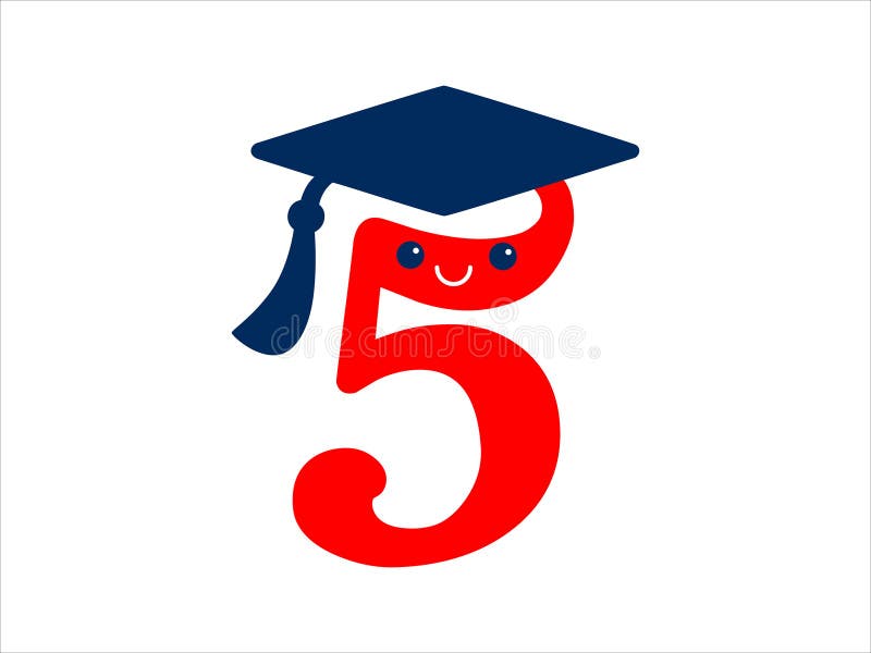 Happy Five Grades in a Educational Cap Stock Illustration ...