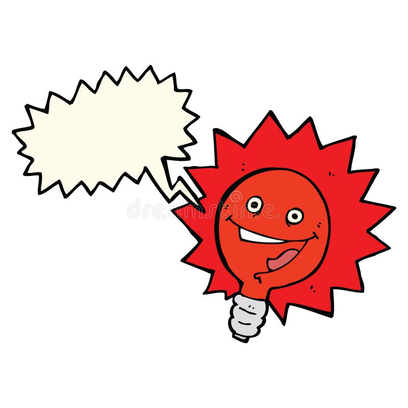 Happy Flashing Red Light Bulb Cartoon with Thought Bubble Stock ...