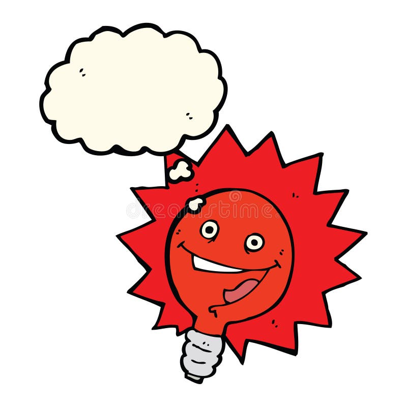 Happy Flashing Red Light Bulb Cartoon with Thought Bubble Stock ...