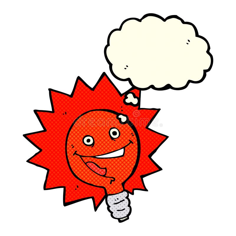 Happy Flashing Red Light Bulb Cartoon with Speech Bubble Stock ...