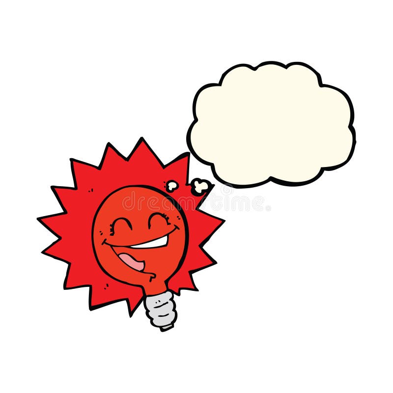 Happy Flashing Red Light Bulb Cartoon with Thought Bubble Stock ...