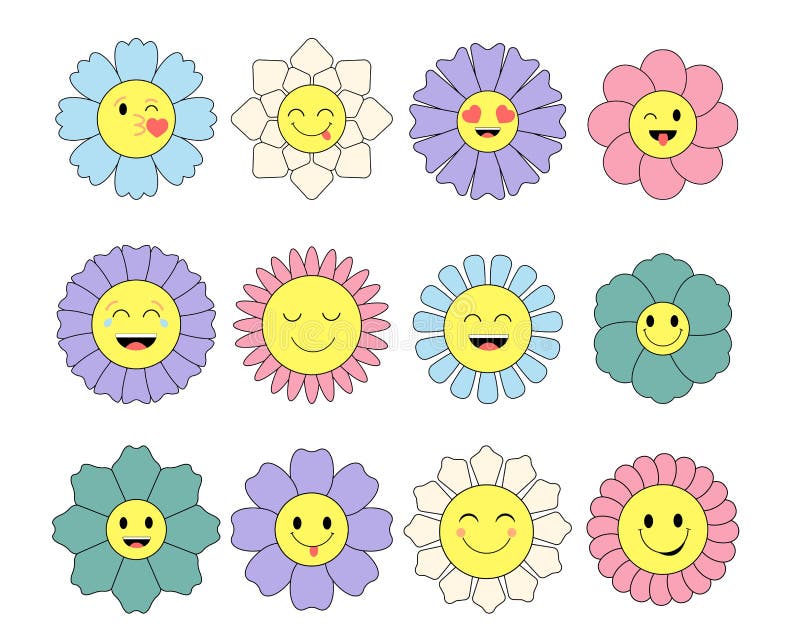 Happy and Happy Floral Emoticons. Vector Illustration Stock Vector ...
