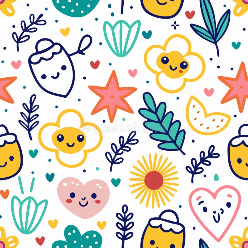 Happy Floral Seamless Pattern. (1 Stock Vector - Illustration of sweet ...