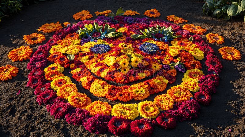 Happy Flower Face Mandala on Ground Stock Image - Image of ground ...