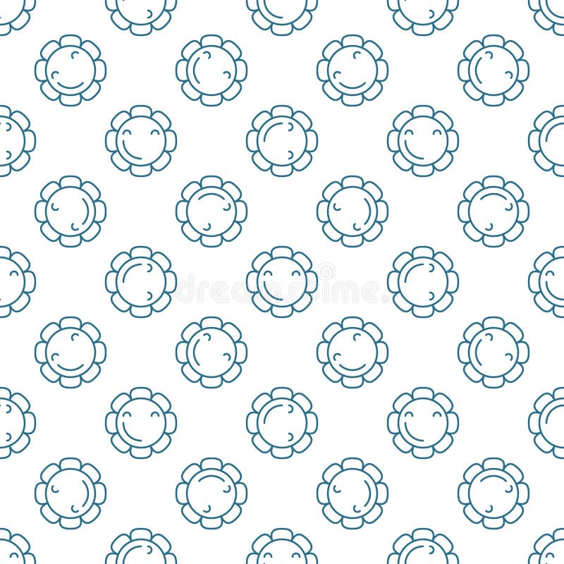 Happy Flower in a Hippie Groovy Style Vector Minimalist Thin Line Seamless Pattern Stock Vector ...