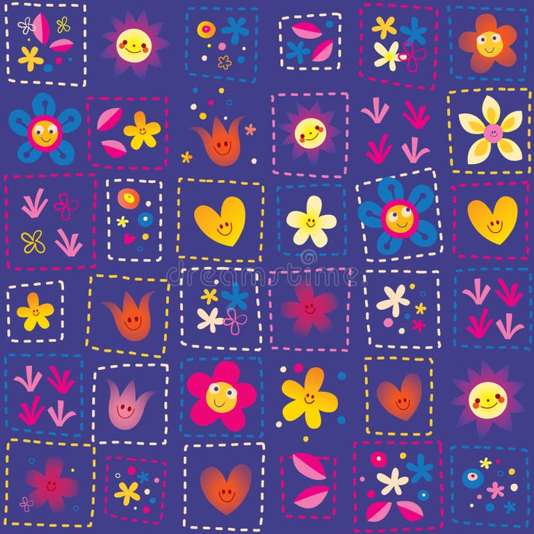 Happy flowers pattern stock vector. Illustration of kids - 110168364