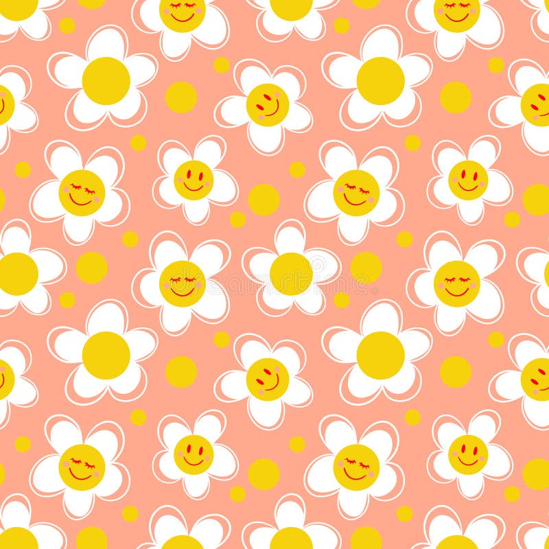 Happy Flowers Vector Repeat Pattern, Pink Background Stock Vector ...