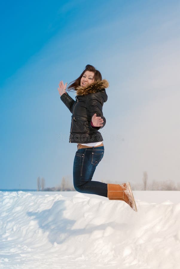 Happy Girl Friends in Winter with Snow Background Stock Photo - Image ...
