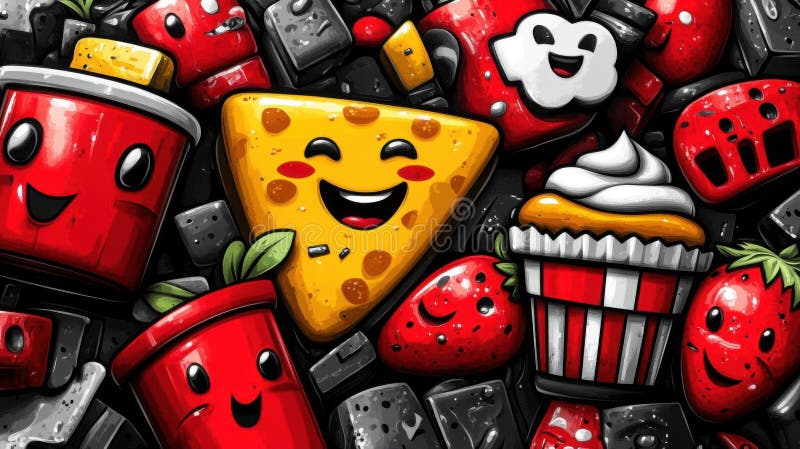 Happy Food Faces Coloring Page Stock Illustration - Illustration of ...