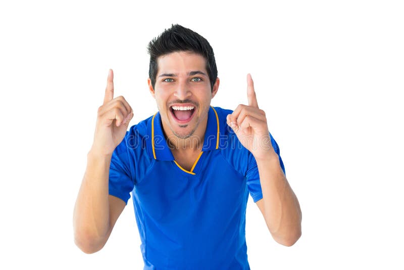 Happy Football Player in Blue Celebrating Stock Photo - Image of ...