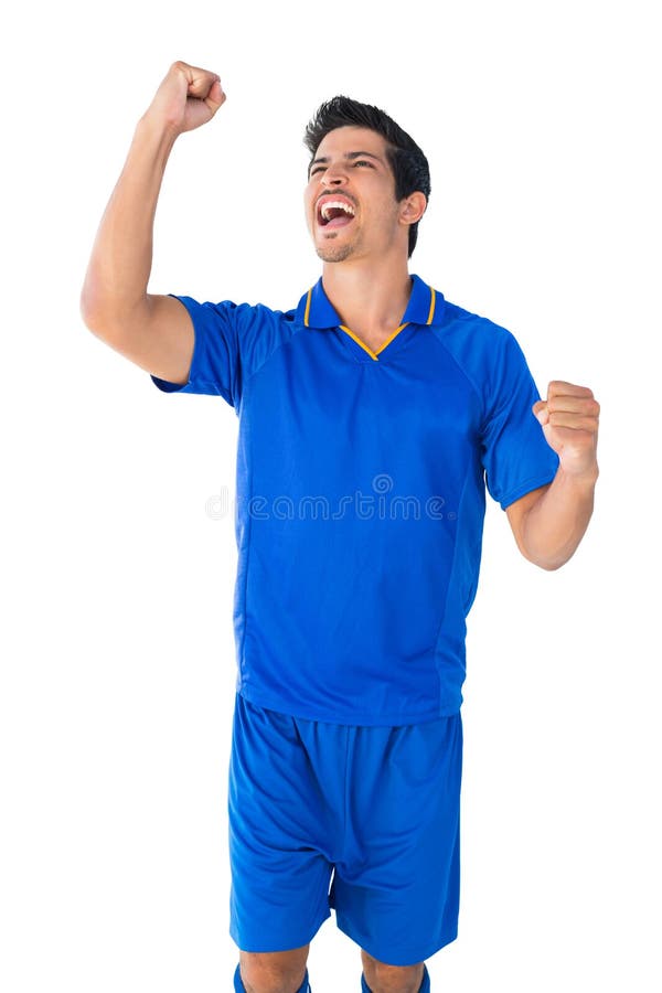 Happy Football Player in Blue Celebrating Stock Image - Image of team ...
