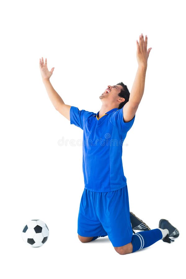 Happy Football Player in Blue Celebrating Stock Photo - Image of team ...