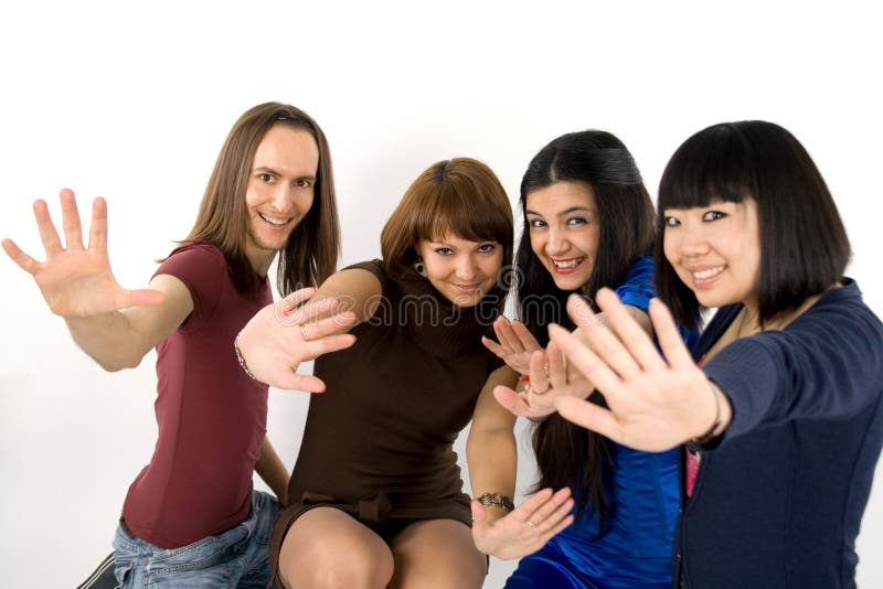 Happy four friends stock image. Image of asian, education - 12445249