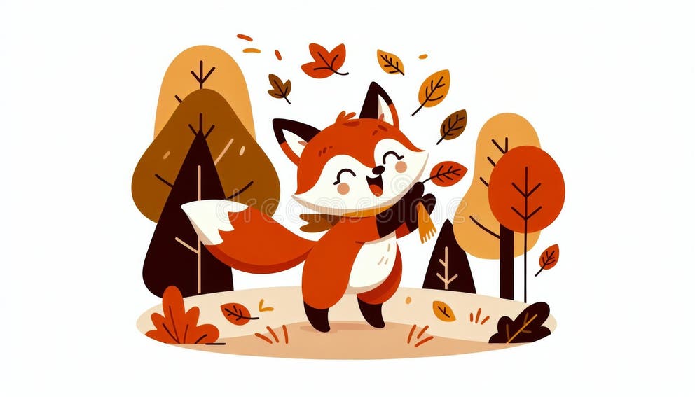 Happy Fox Playing in Autumn Leaves Stock Illustration - Illustration of ...