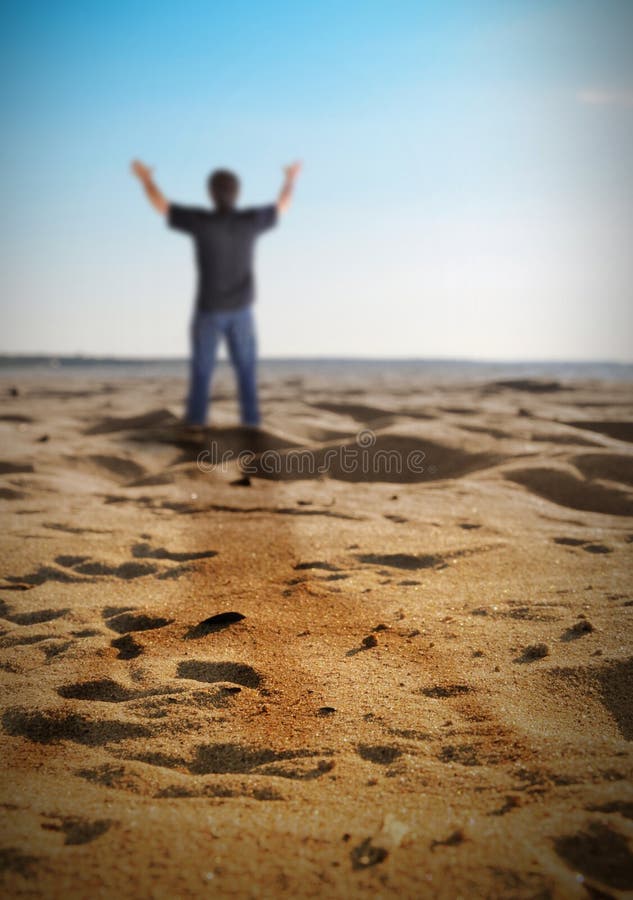 Happy Freedom Man Standing on Beach Stock Photo - Image of happy ...