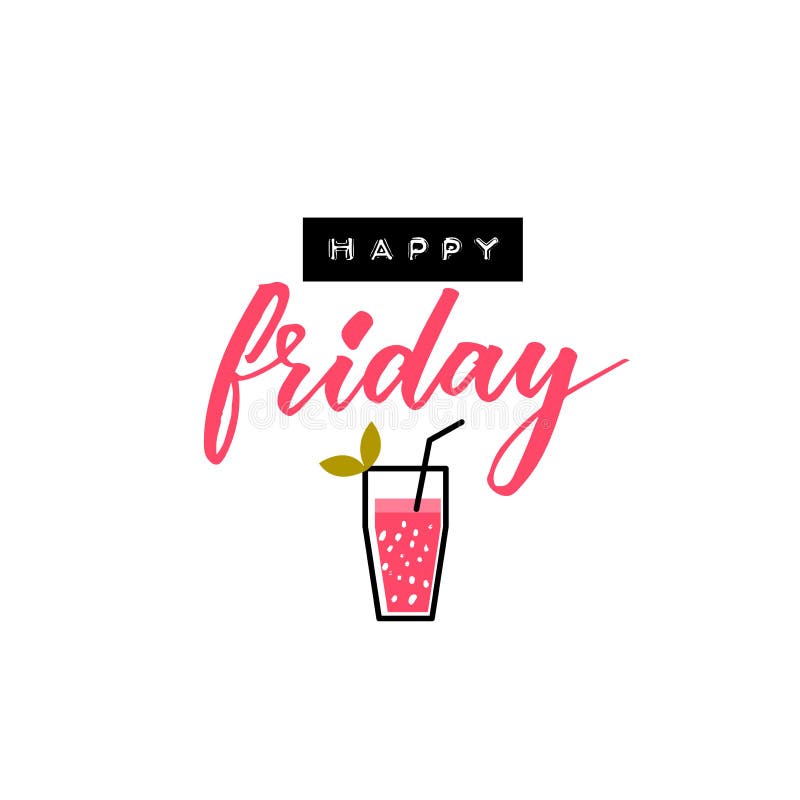 Happy Friday Banner with Embossed and Calligraphy Text and Cocktail ...