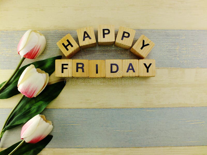 Happy Friday Alphabet Letters with Pink Flower Decoration on Purple ...