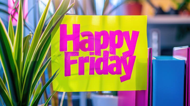 Happy Friday Note with Colorful Plant in Office. Generative Ai Stock ...