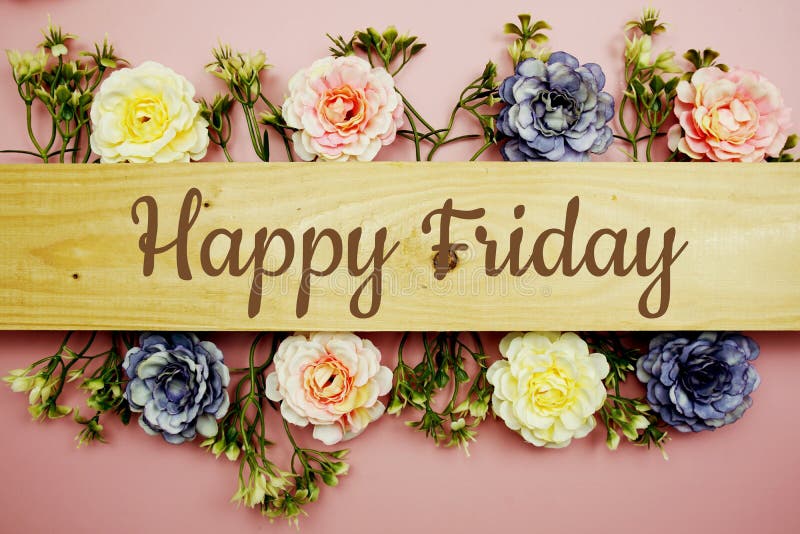 Happy Friday Alphabet Letters with Pink Flower Decoration on Purple ...