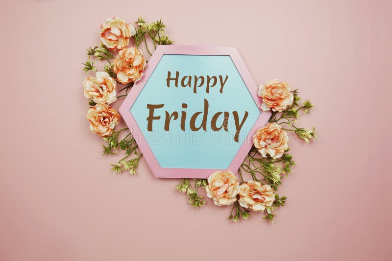 Happy Friday Typography Text Decorate with Flower on Pink Background ...