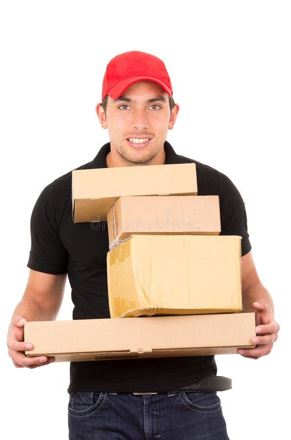 Happy Friendly Confident Delivery Man Carrying Stock Photo - Image of ...