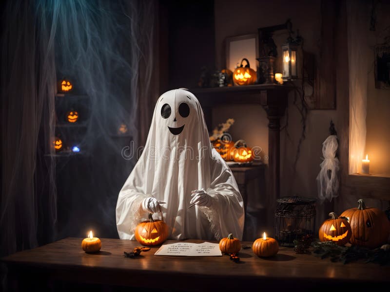 Happy Friendly Ghost at Halloween Stock Image - Image of fluffy ...